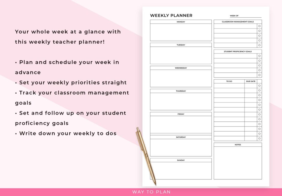 Teacher weekly planner printable to prioritize tasks and manage a busy ...