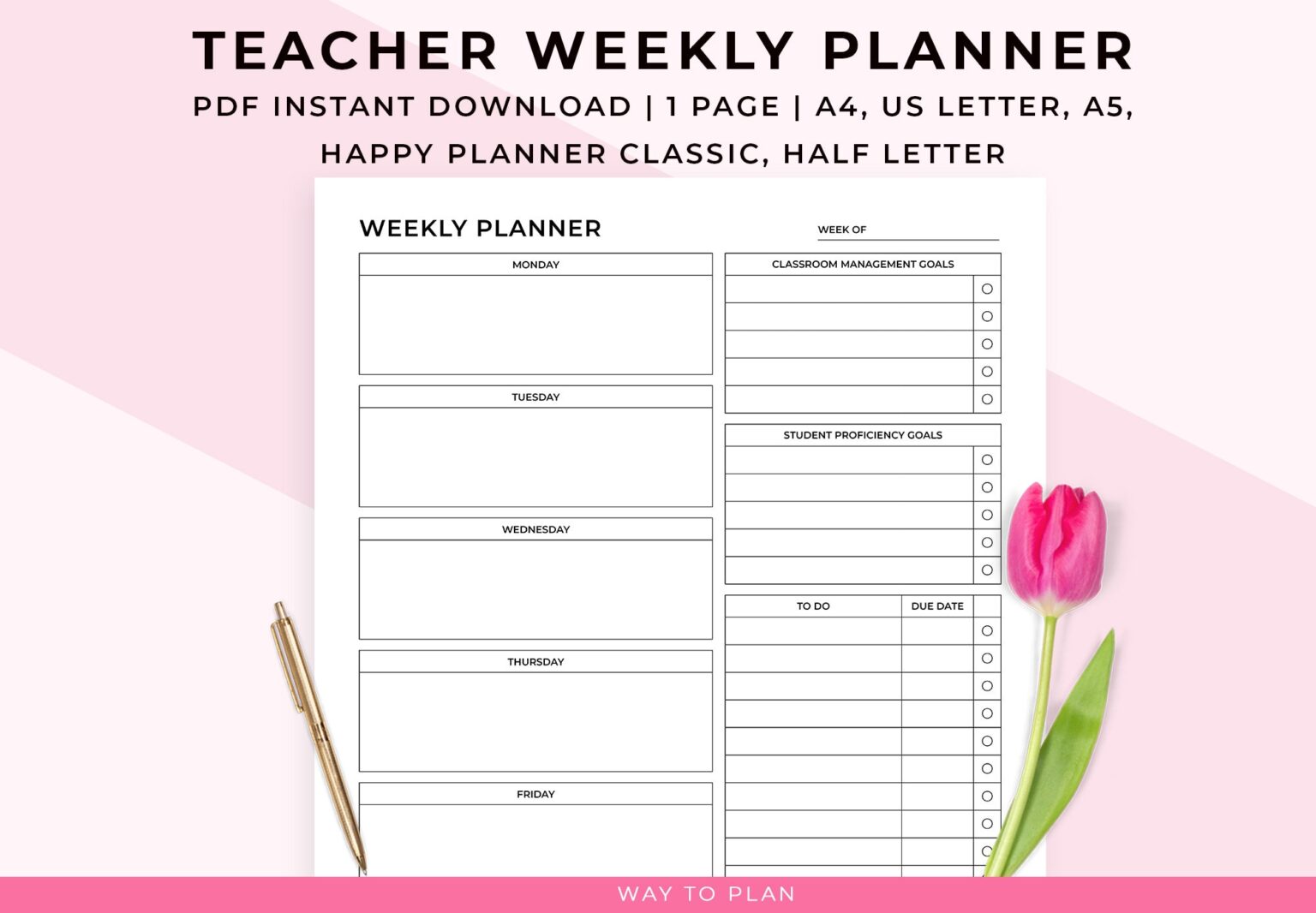 Teacher weekly planner printable to prioritize tasks and manage a busy ...