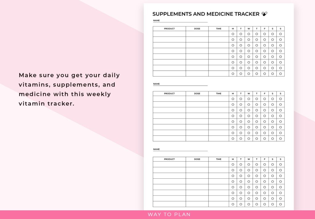 Vitamin tracker printable to track your vitamins and supplements intake ...