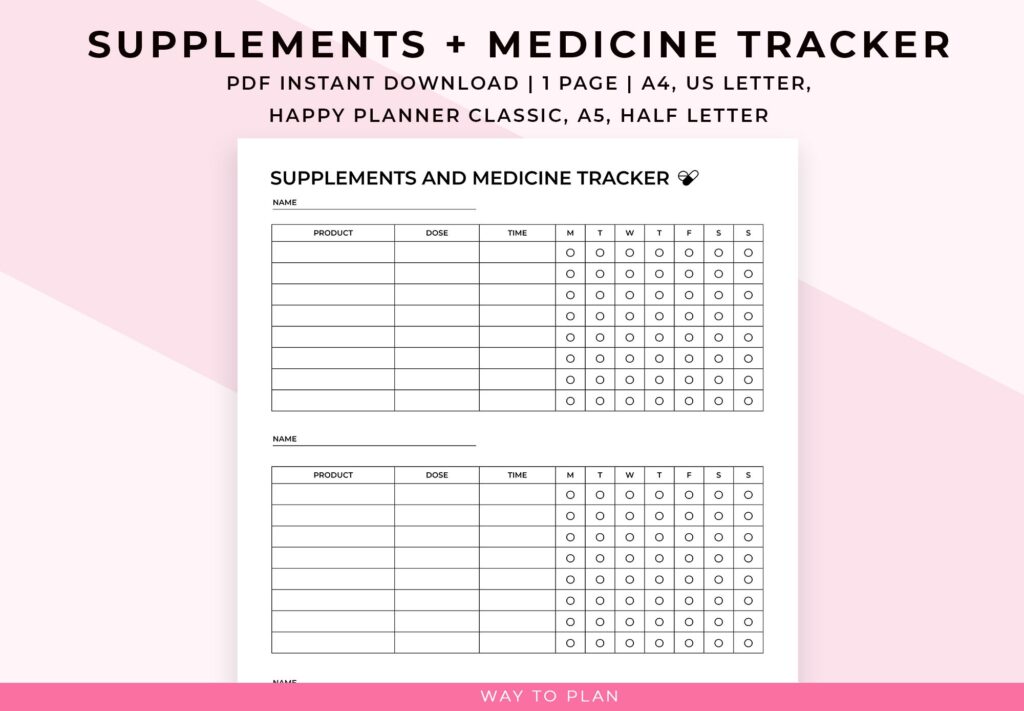 Vitamin tracker printable to track your vitamins and supplements intake ...
