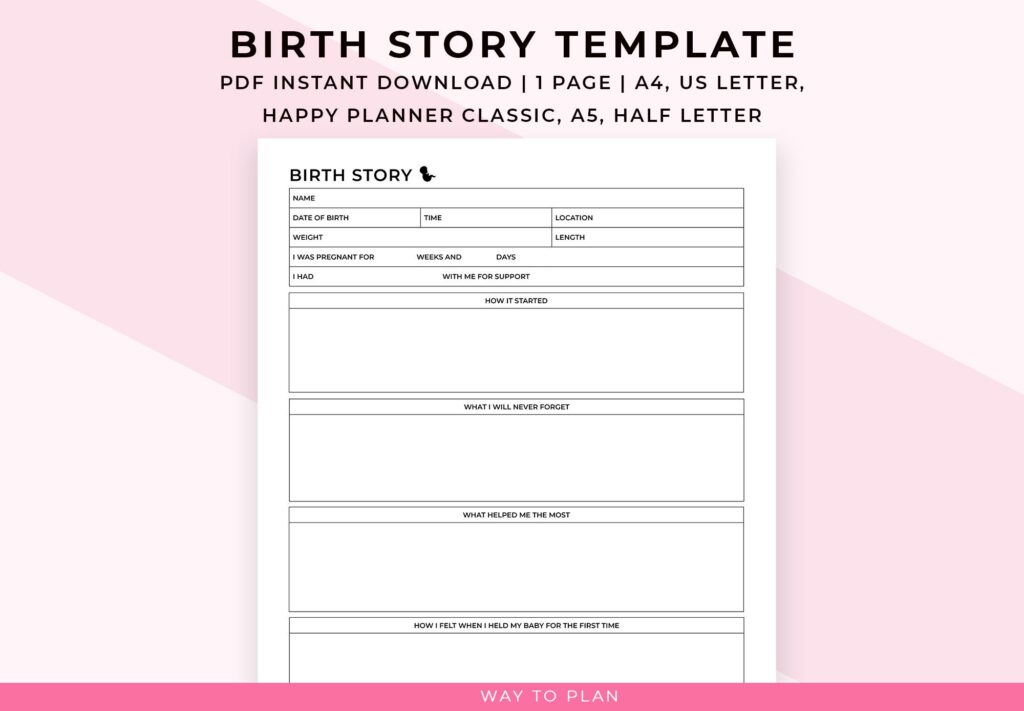 Printable birth story journal to document the details and of your ...