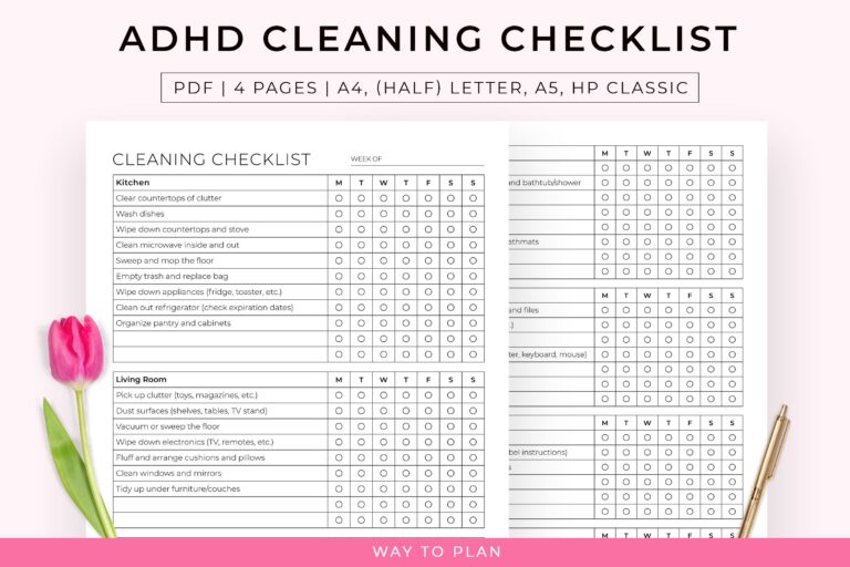 ADHD cleaning checklist with room-by-room tasks to make cleaning less ...