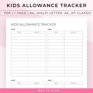 Kids allowance tracker to keep track of your kids' allowances - Way To Plan