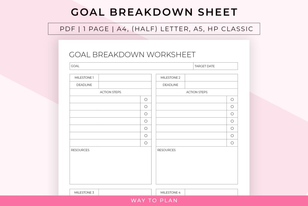 Goal breakdown worksheet to break down your goals to make you reach ...